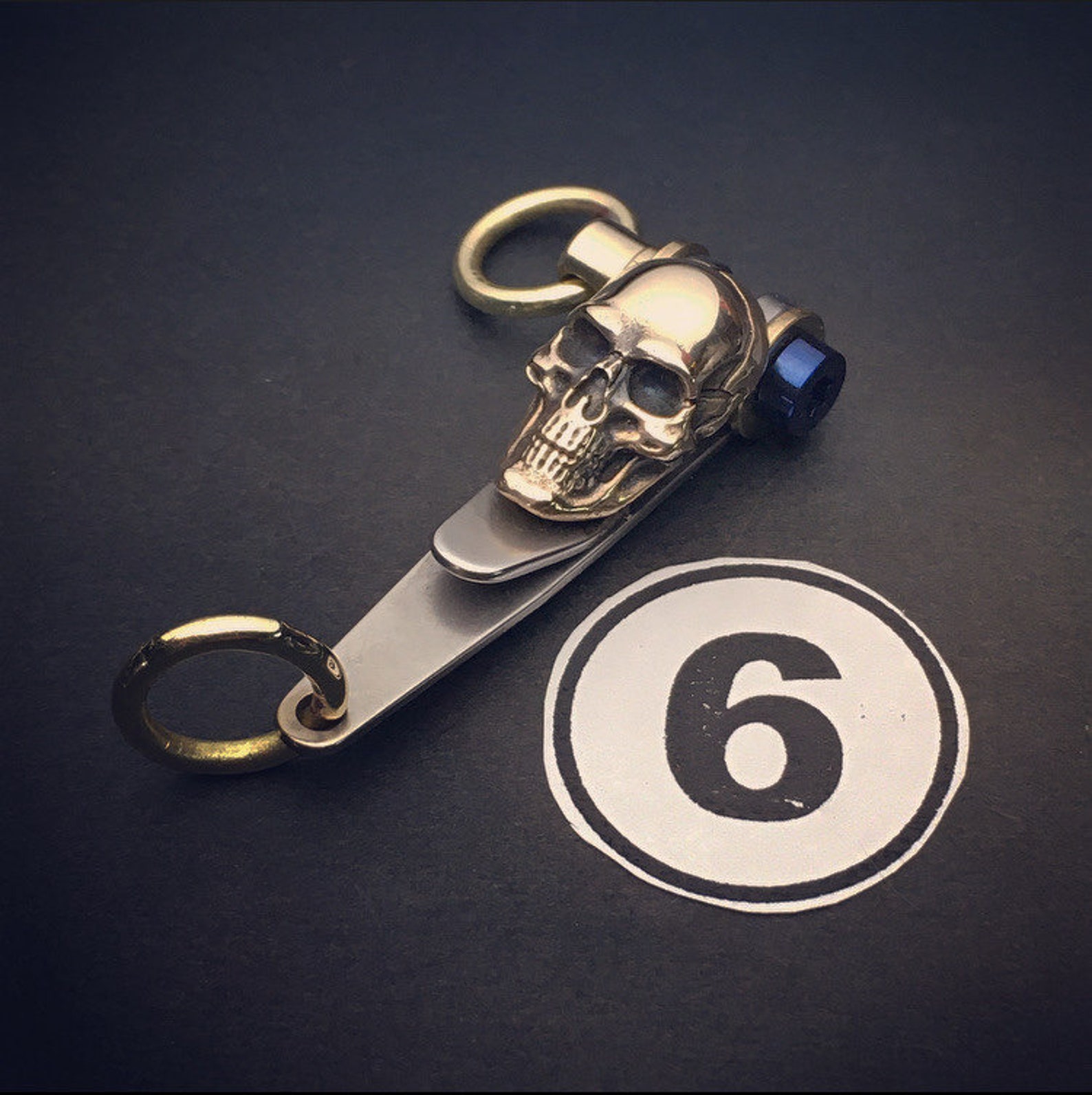 Pocket EDC Keychain Suspension Clip / One-off Custom TOP / Human Skull ...