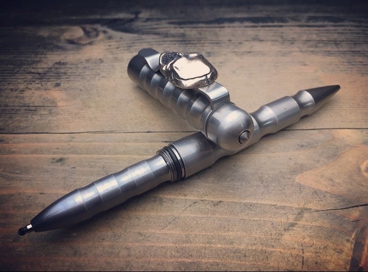 Solid Titanium Ballpoint Pen by Böker / XXL Silver Sterlin Skull Clip
