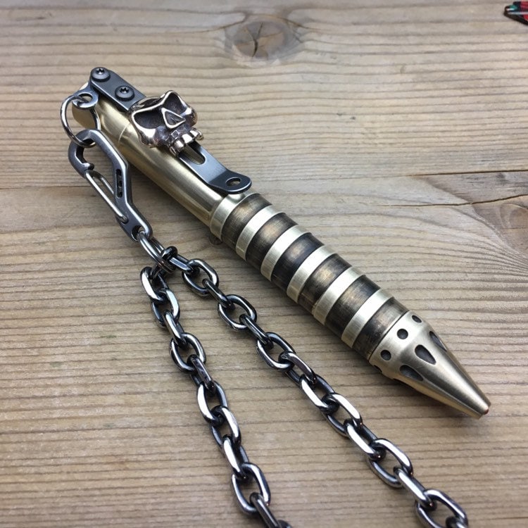 Custom, Skull Cal.50 EDC-Ballpoint Pen by Böker / Bronze-Brass / Connector
