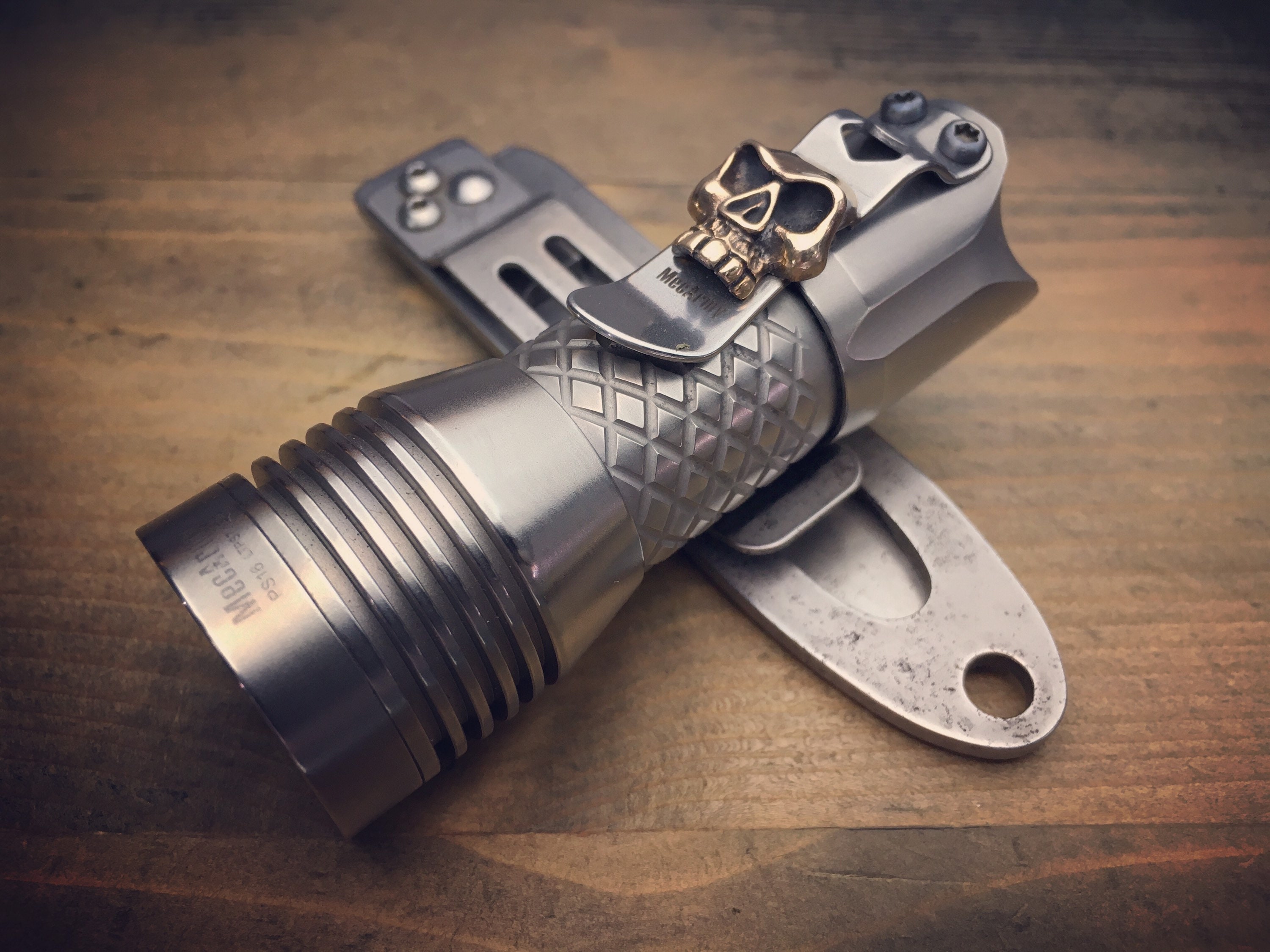 Brass Monkey Skull Clip / EDC Flashlight / Rechargeable Micro USB