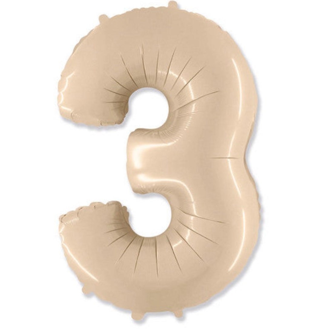 Satin Cream Number 3 Balloon | Beige Third Birthday Balloons | Sand ...