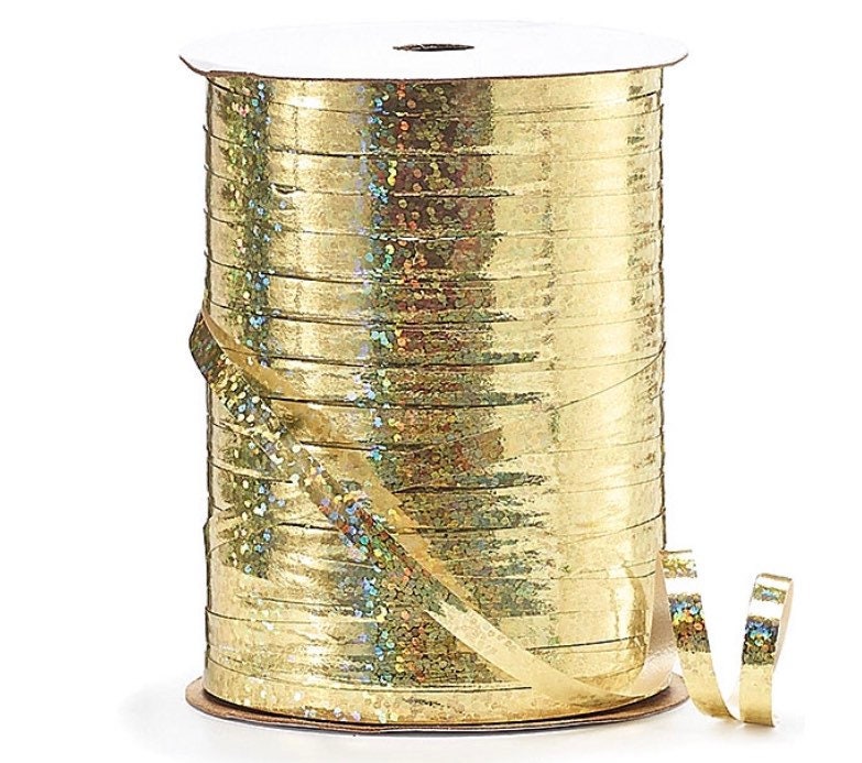 Holographic Gold Balloon Ribbon | Shiny Gold Balloon String | Gold 3/16 ...