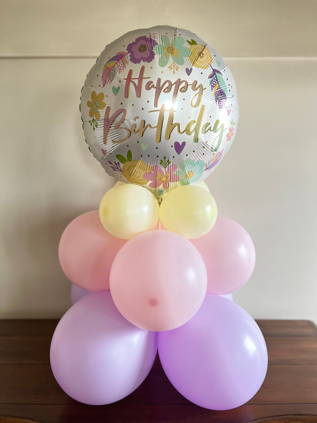 Boho Happy Birthday Balloon Centerpiece | Spring Birthday Balloons ...
