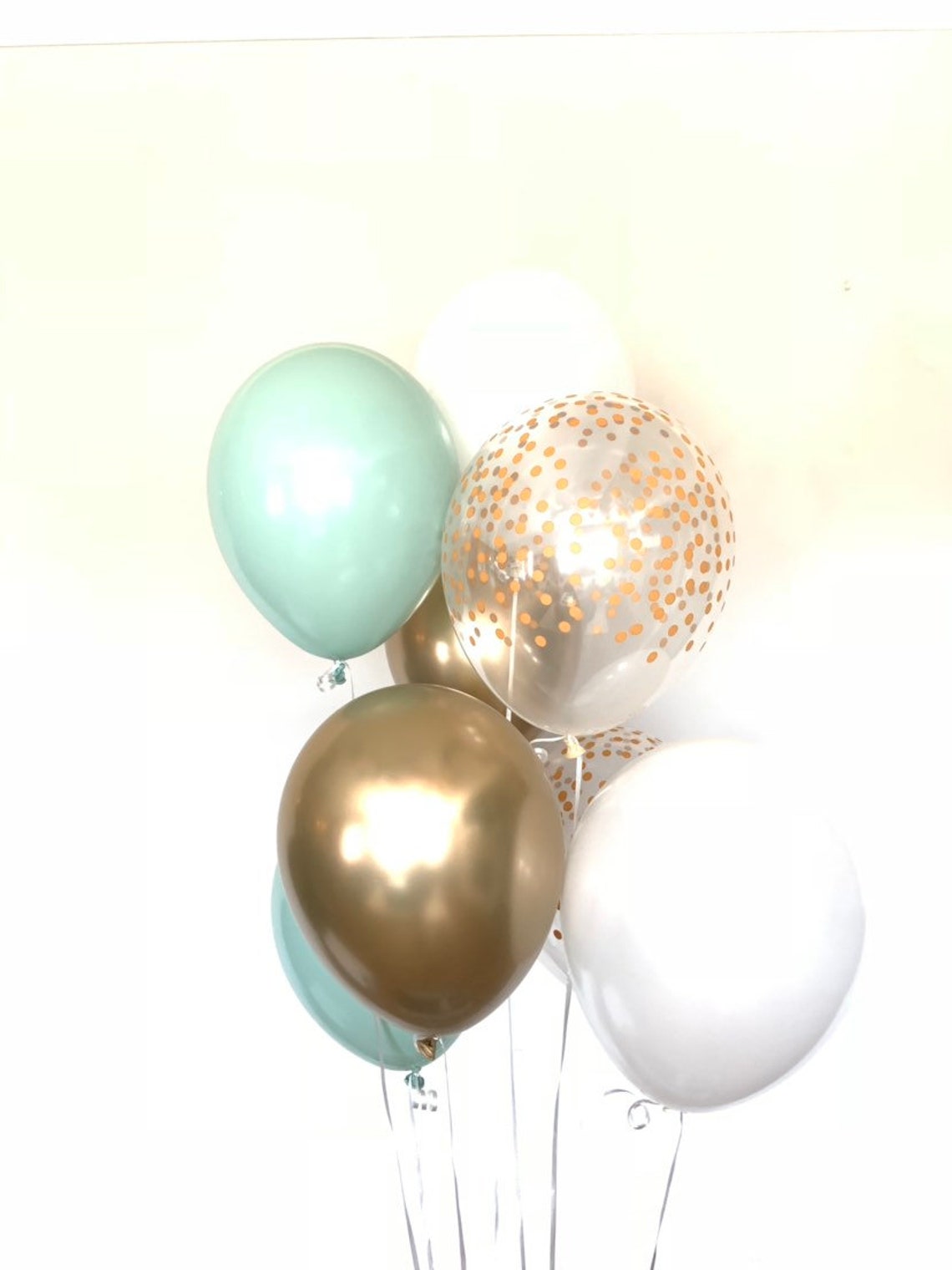 Mint and Gold Balloon Bouquet | Gold and Mint Balloons | Mint, White ...
