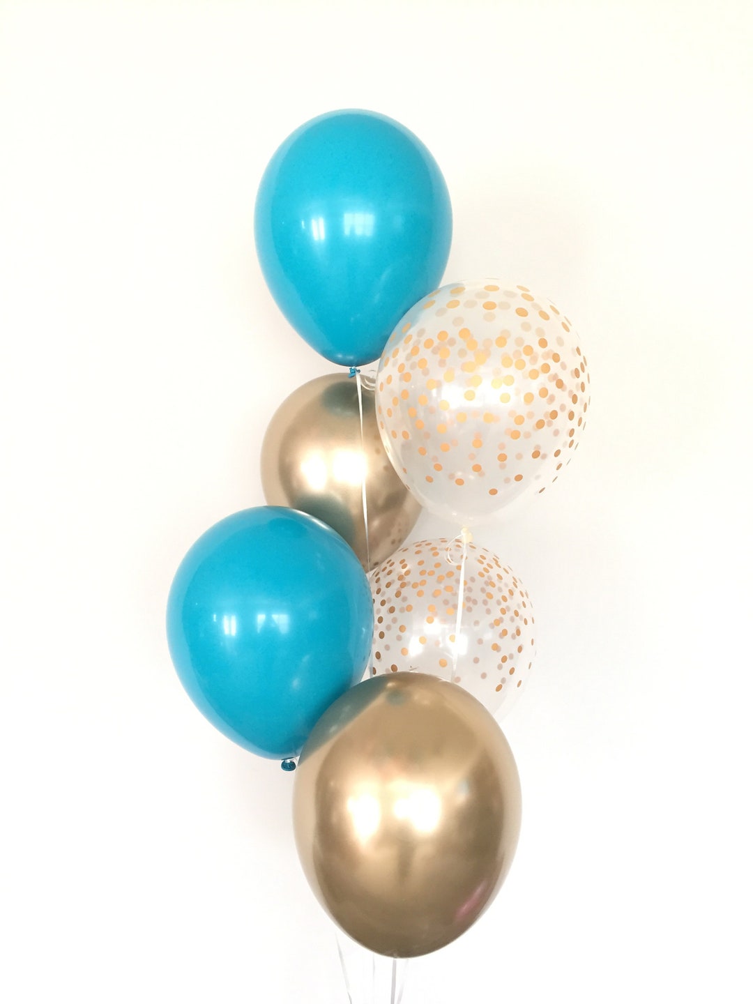 Teal and Gold Balloon Bouquet | Confetti Balloons, Party Decor - Etsy