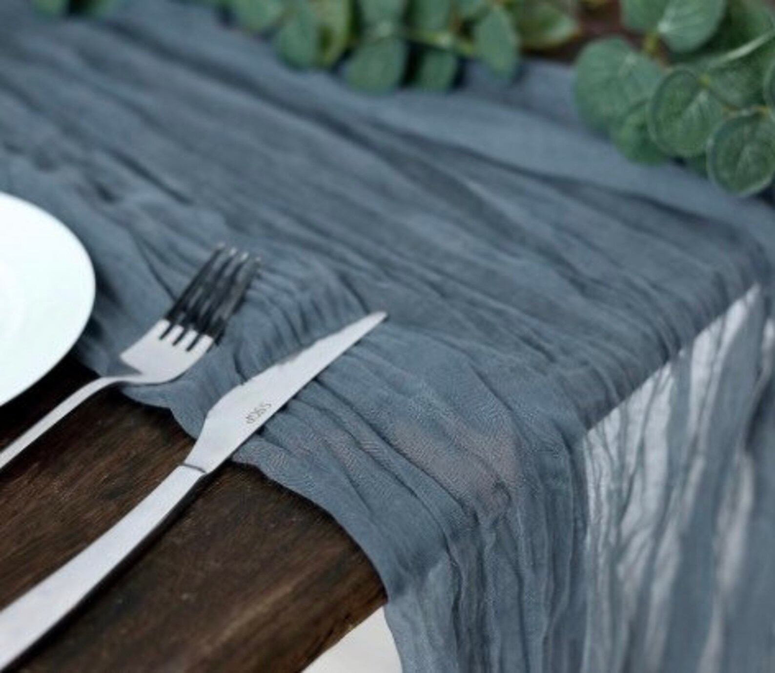 Dusty Blue Gauze Table Runner Slate Blue Arbor Decor Slate - Etsy