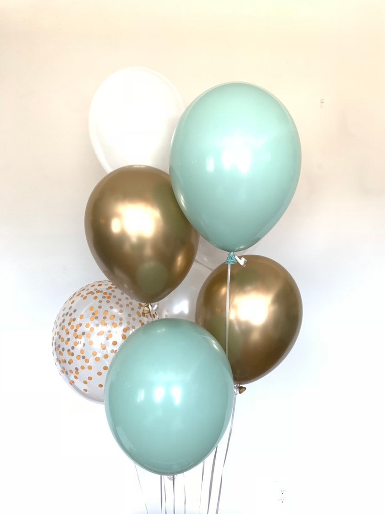 Mint and Gold Balloon Bouquet | Gold and Mint Balloons | Mint, White ...