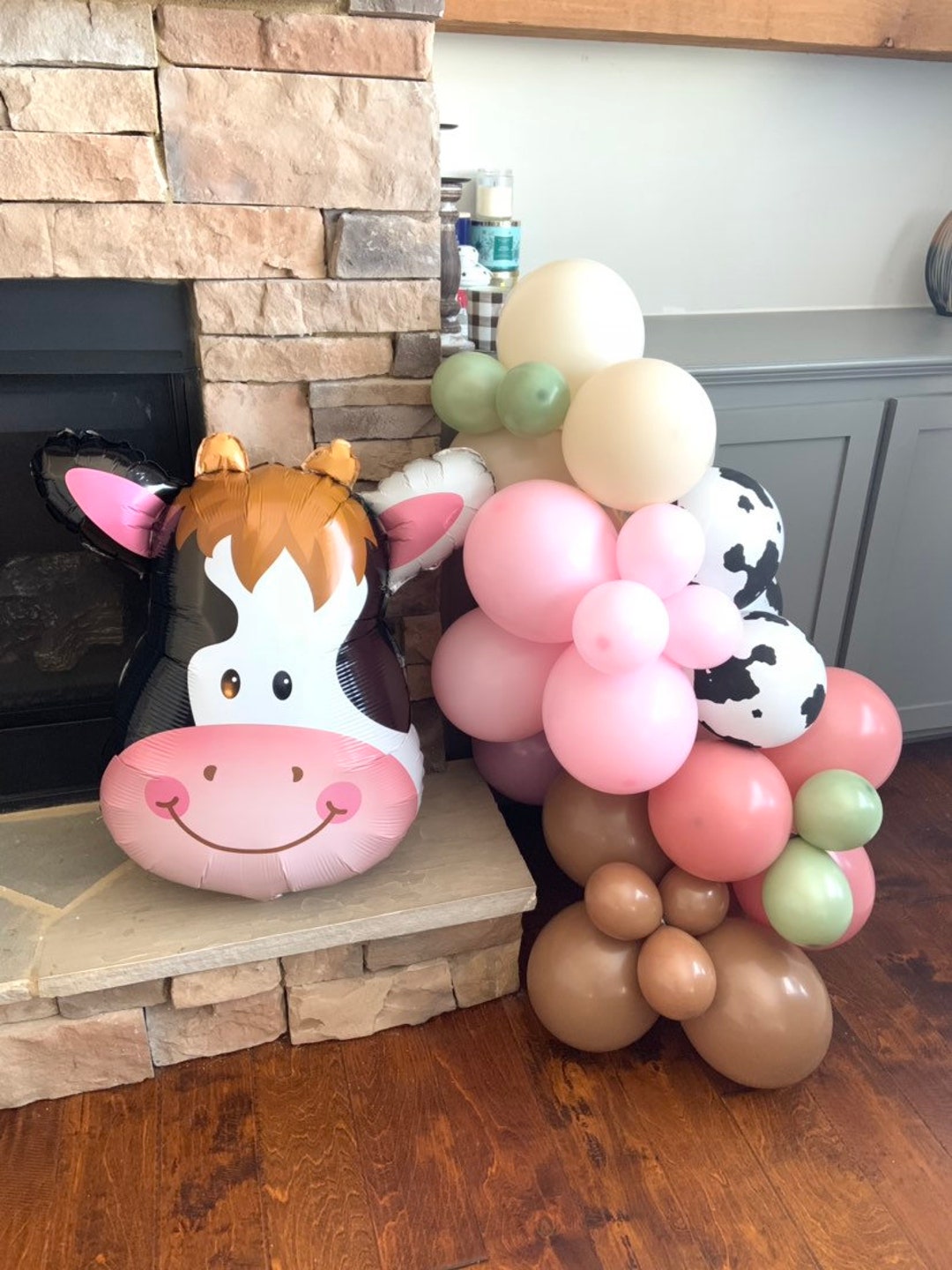 Pink and Green Barnyard Balloon Garland | Farm Balloons | Oink Moo ...