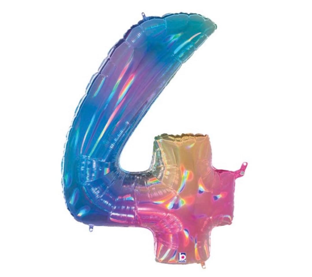 Holographic Opal Number 4 Balloon | Rainbow Fourth Birthday Balloons ...
