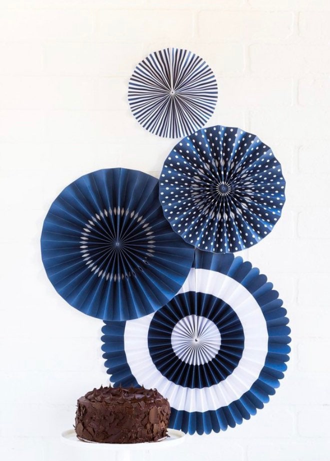 Navy Paper Fans | Navy Party Fans Wall Decor | Navy Bridal Shower ...