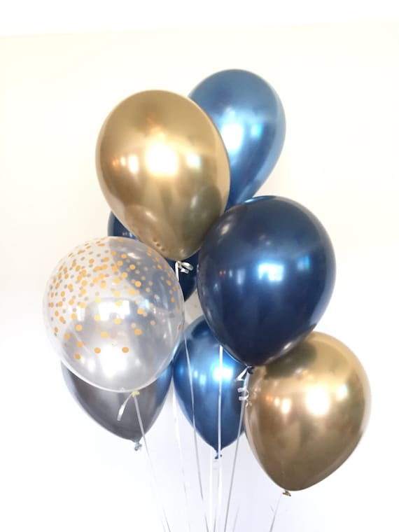 Globos Azules Y Dorados Personalizados Arreglo / Bouquet De Globos