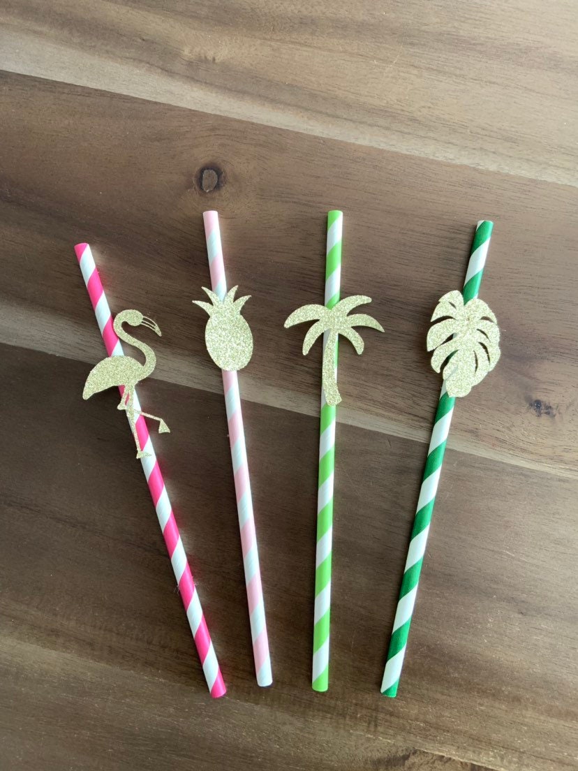 Tropical Straws | Tropical Party Decor | Green Leaf Straws | Tropical ...