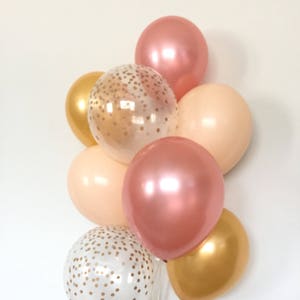 Rose Gold Balloons | Blush and Gold Balloon Bouquet | Rose Gold and ...