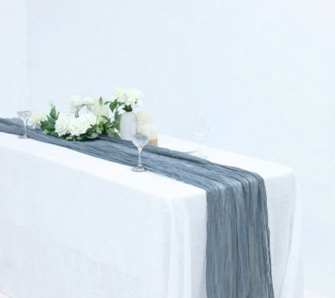 Dusty Blue Gauze Table Runner Slate Blue Arbor Decor Slate - Etsy