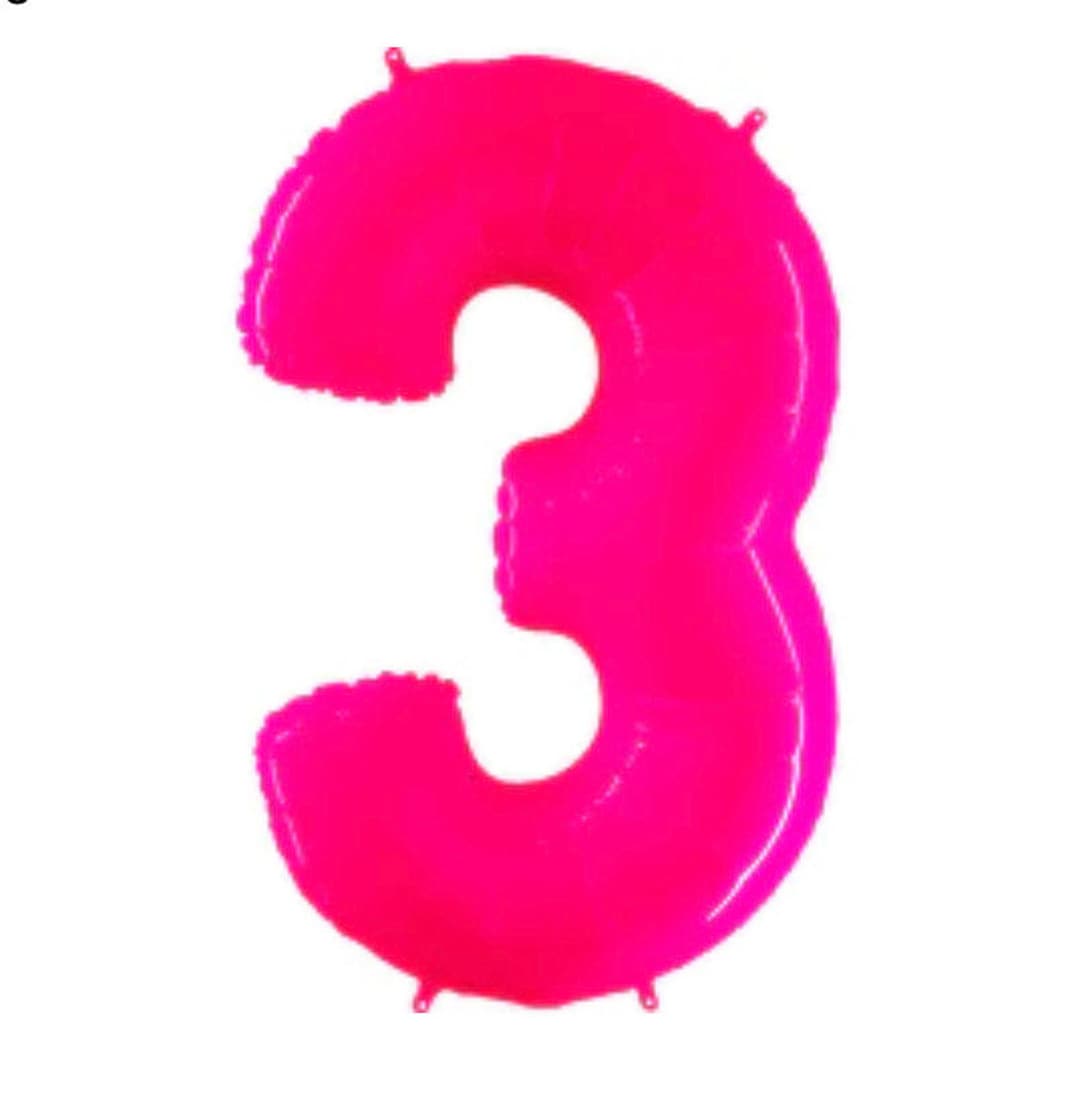 Neon Pink Number 3 Balloon Hot Pink Third Birthday Balloons Mylar ...