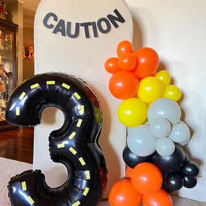 Construction Black Number 3 Balloon Third Birthday Balloons Construction Birthday Party Three ...