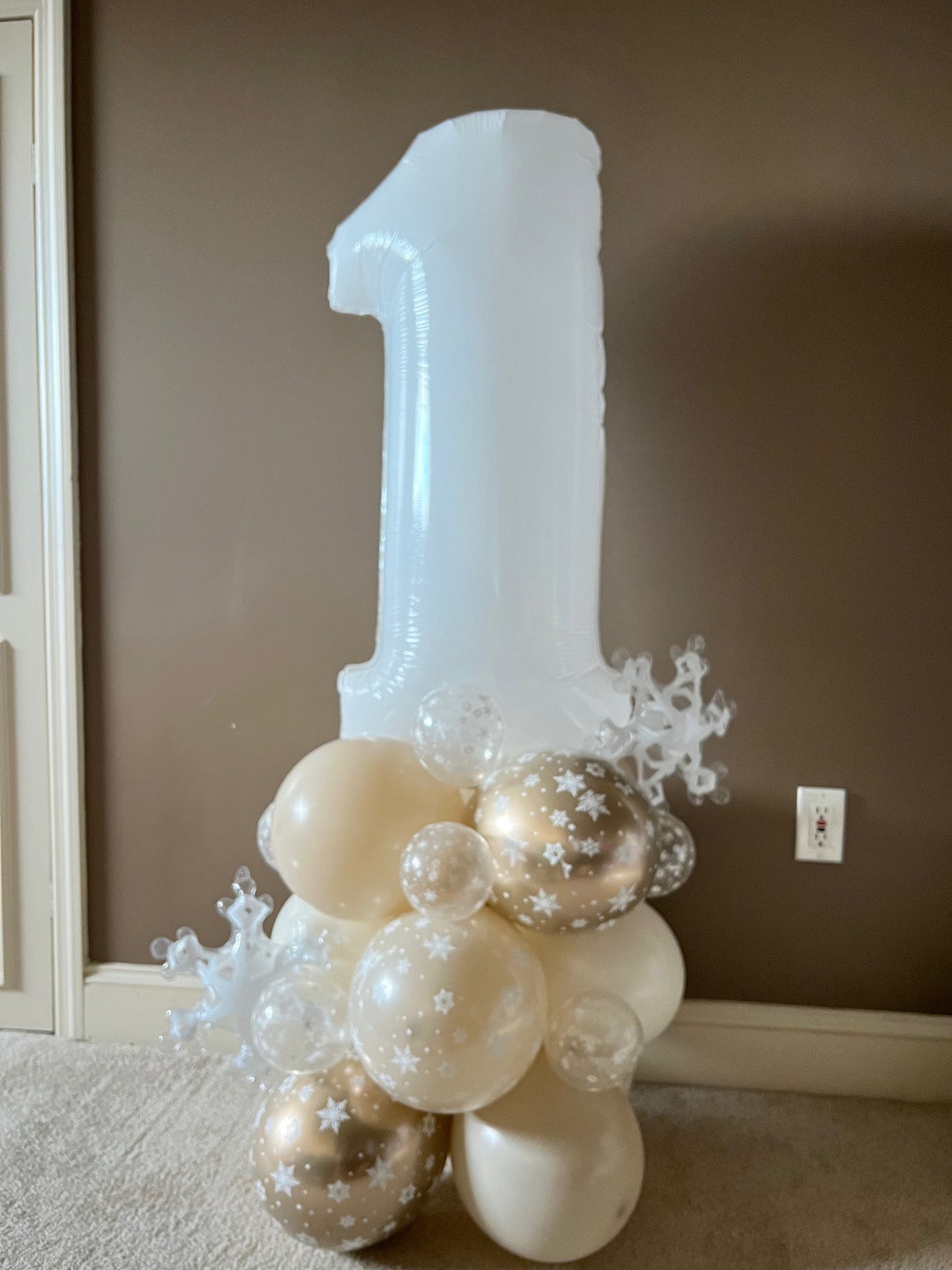 Snowflake Number Balloon Tower Kit | Winter Wonderland Birthday Decor ...
