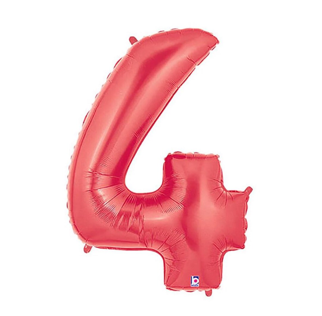 Red Number 4 Balloon | Red Fourth Birthday Balloons | Mylar Number 4 ...