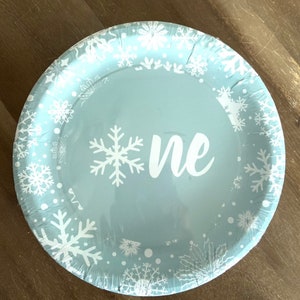 Dusty Blue Winter First Birthday Plates Lunch | Blue Snowflake First ...
