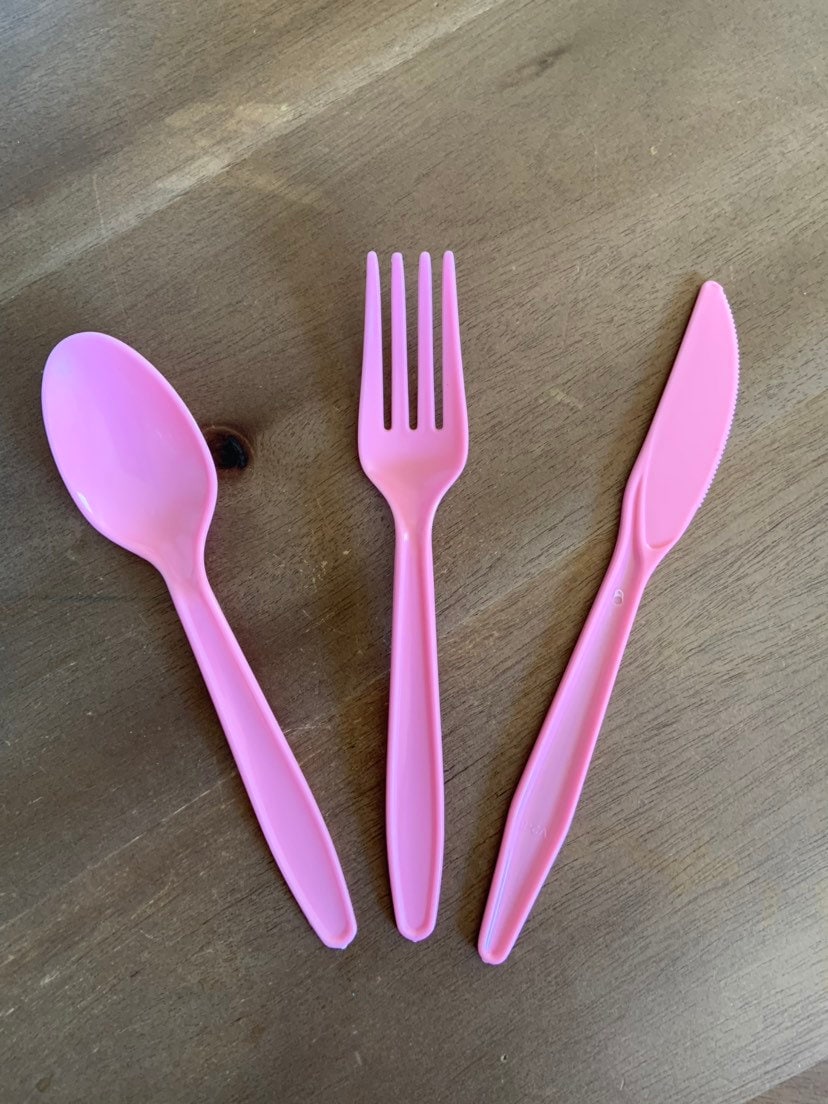 Pink Twinkle Little Star Baby Shower Decor | Pink Plastic Forks, Spoons ...