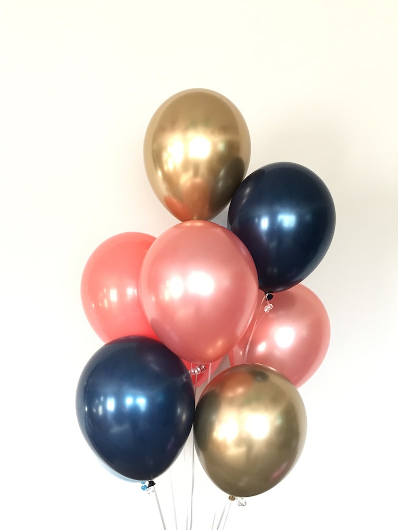 Coral and Navy Balloons | Rose Gold Ans Navy Balloons | Navy Bridal ...