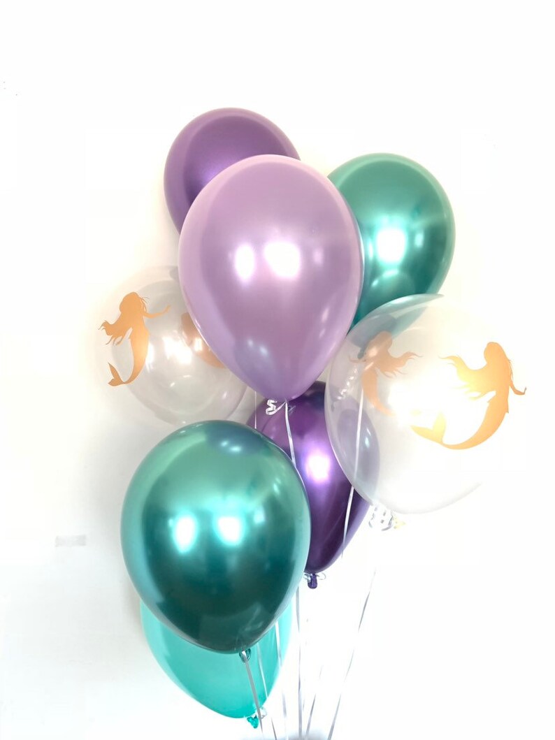 Mermaid Balloons Purple and Mint Balloon Bouquet Lets Be | Etsy