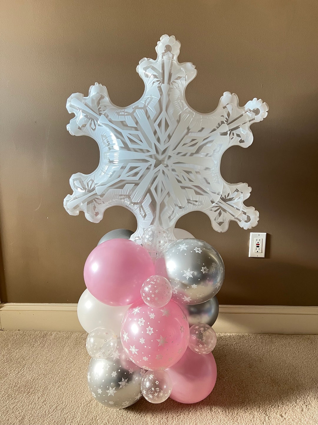 Pink Snowflake Balloon Tower Kit | Winter Wonderland Birthday Decor ...