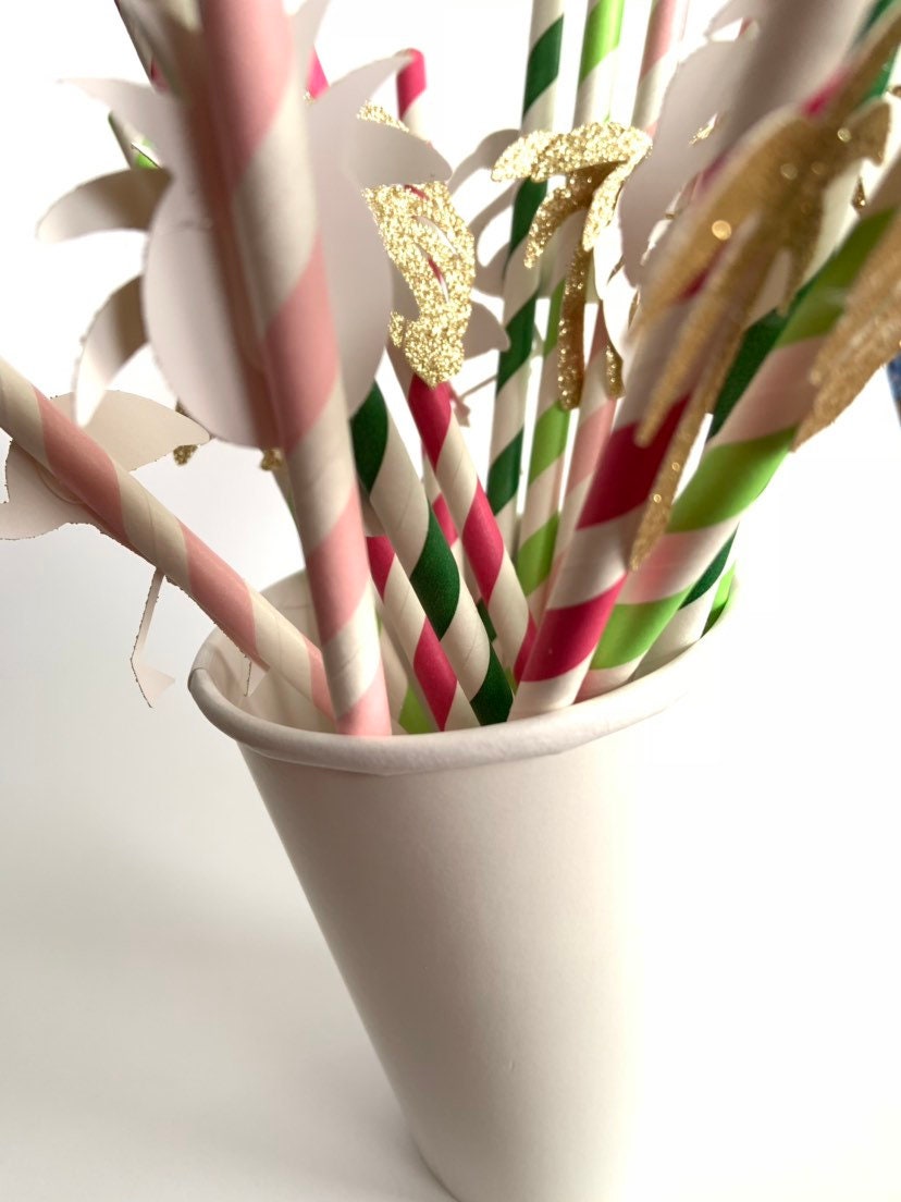 Tropical Straws | Tropical Party Decor | Green Leaf Straws | Tropical ...