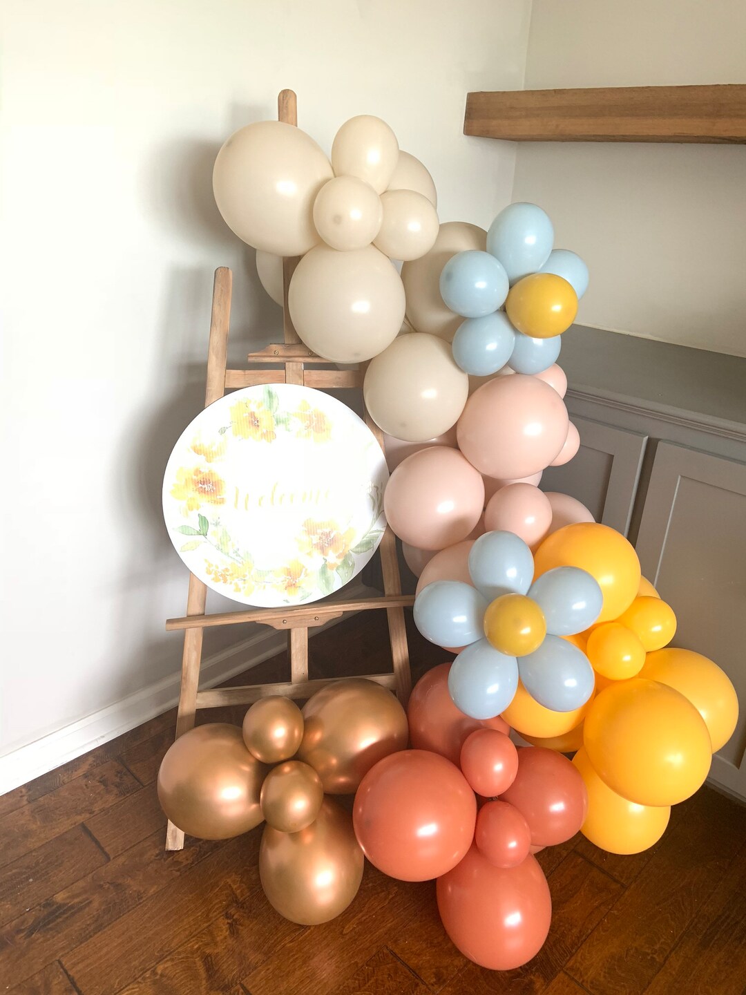 Orange Boho Balloon Garland | Blue Daisy Balloons Boho Baby Shower ...