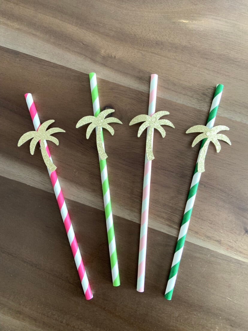 Tropical Straws | Tropical Party Decor | Green Leaf Straws | Tropical ...