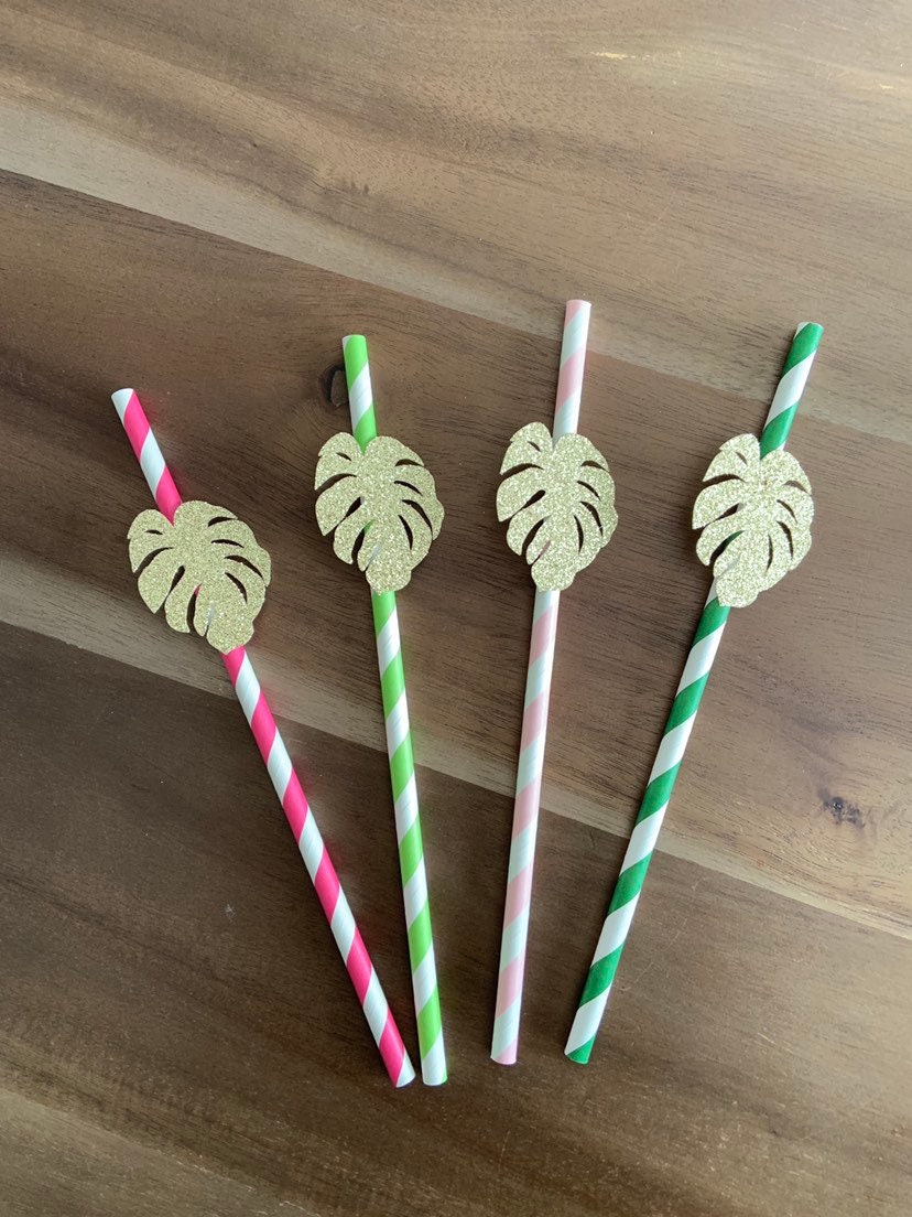 Tropical Straws | Tropical Party Decor | Green Leaf Straws | Tropical ...