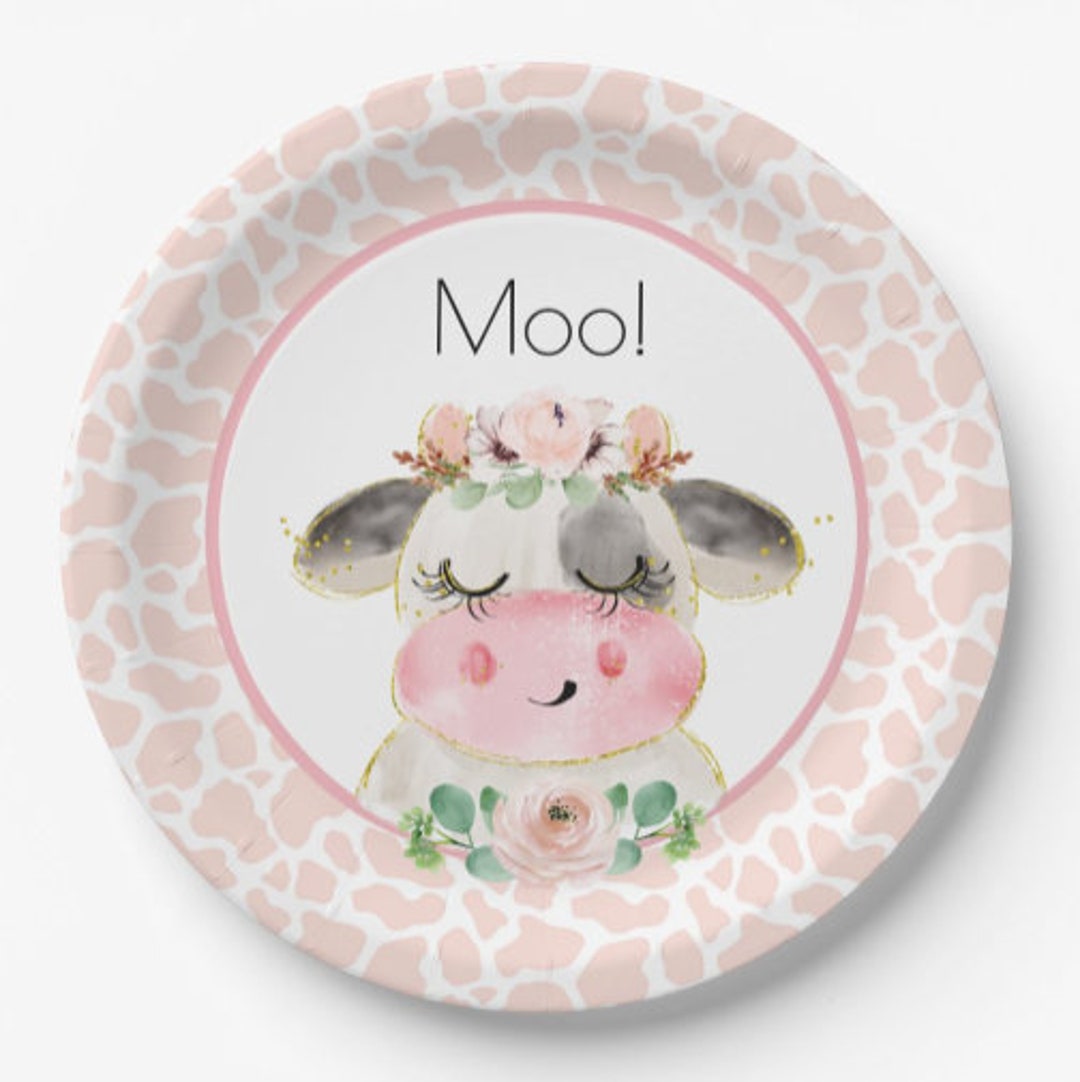 Cow Paper Plates Luncheon | Pink Barnyard Baby Shower | Oink Moo ...
