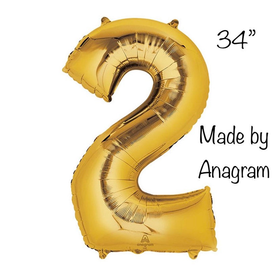 Gold Number 2 Balloon | Second Birthday Balloons | 34" Mylar Number ...