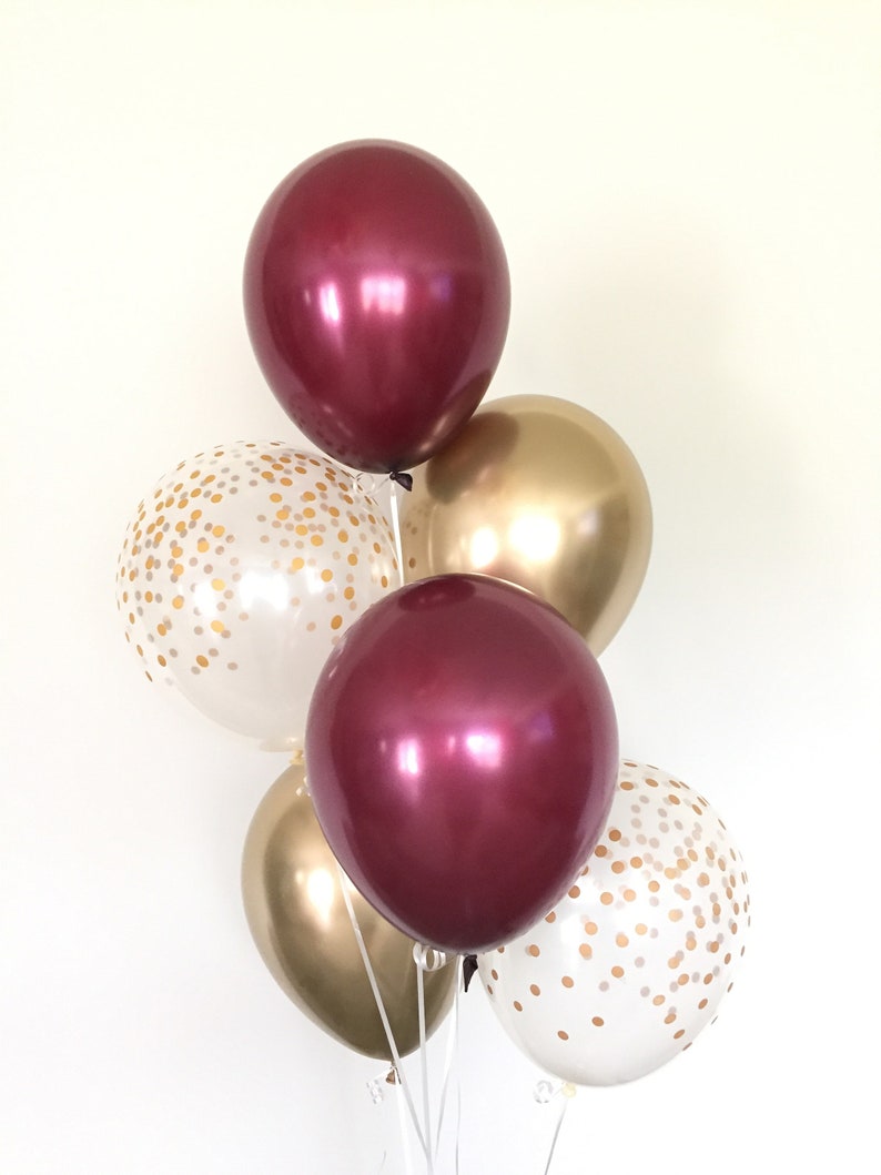 Burgundy & Chrome Gold Balloon Bouquet | Party Decor - Etsy