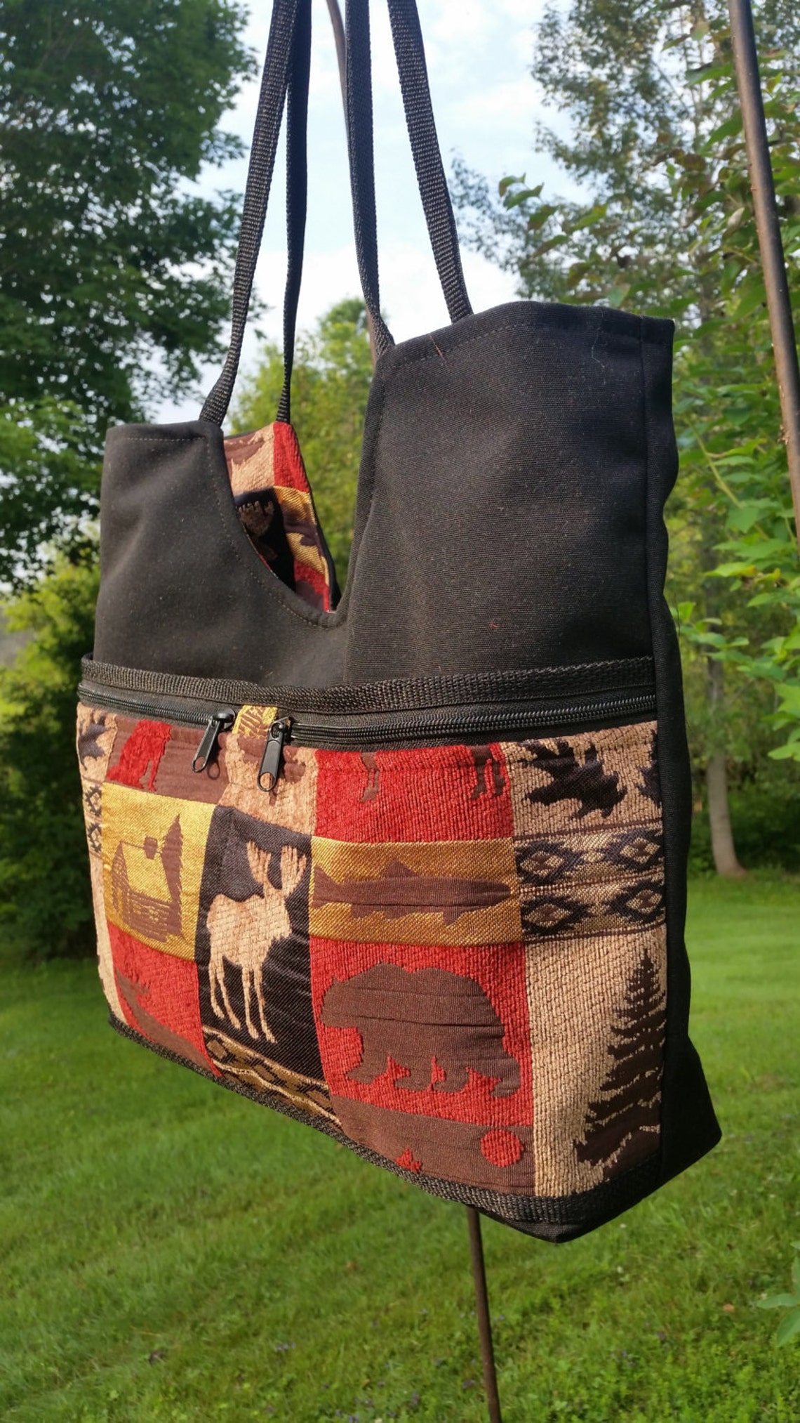 MOOSE TOTE BAG, Magnetis Snap Closure, Handbag, Shoulder Straps, Bear ...