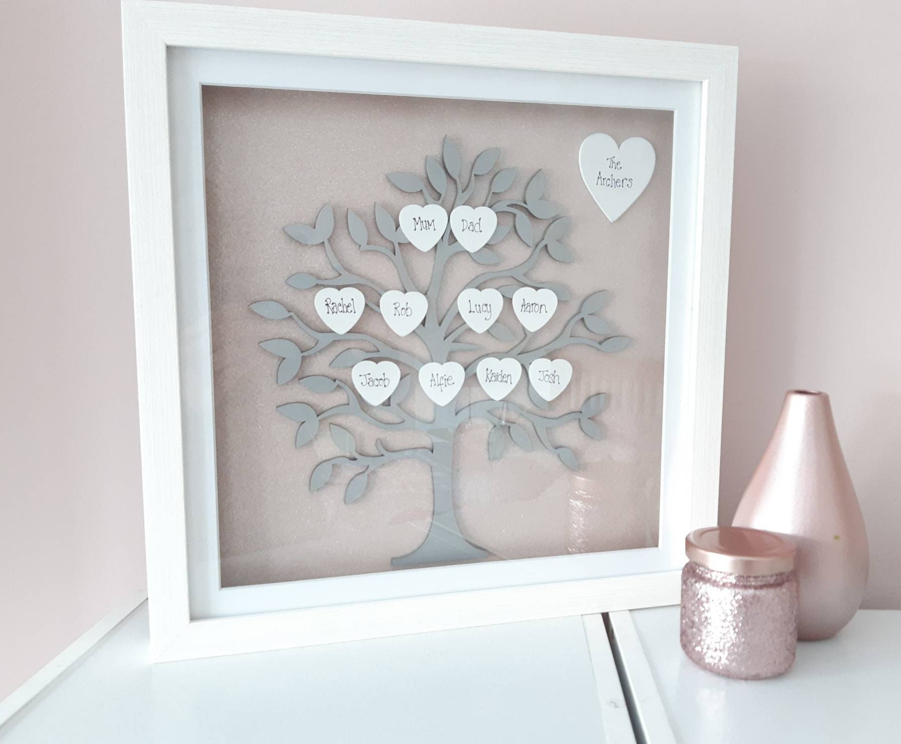 Blush Pink and Silver Family Tree. Modern Family Tree in Silver Grey ...