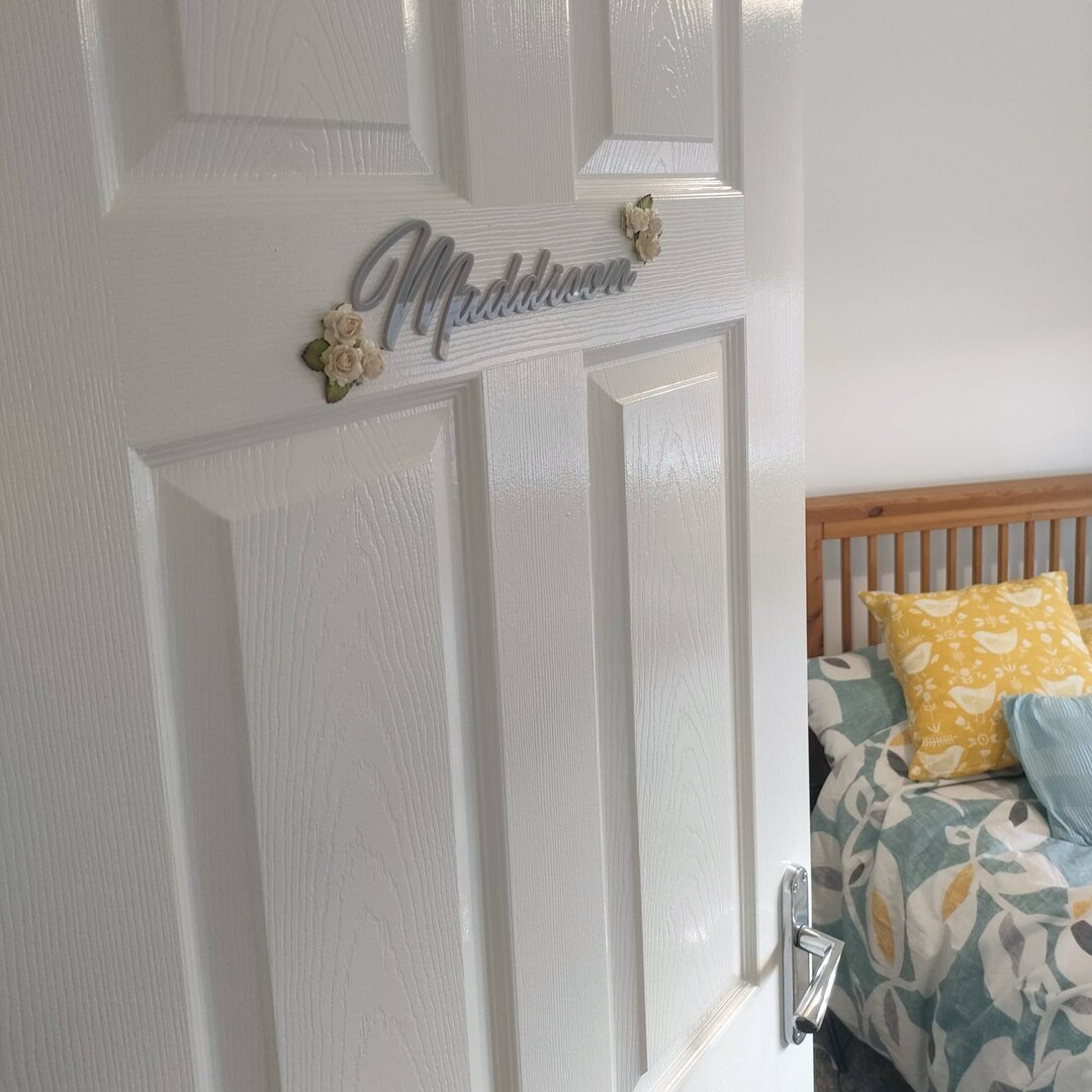 Name Sign for Girls Bedroom Door. Rosegold Floral Nursery Sign. Flower ...