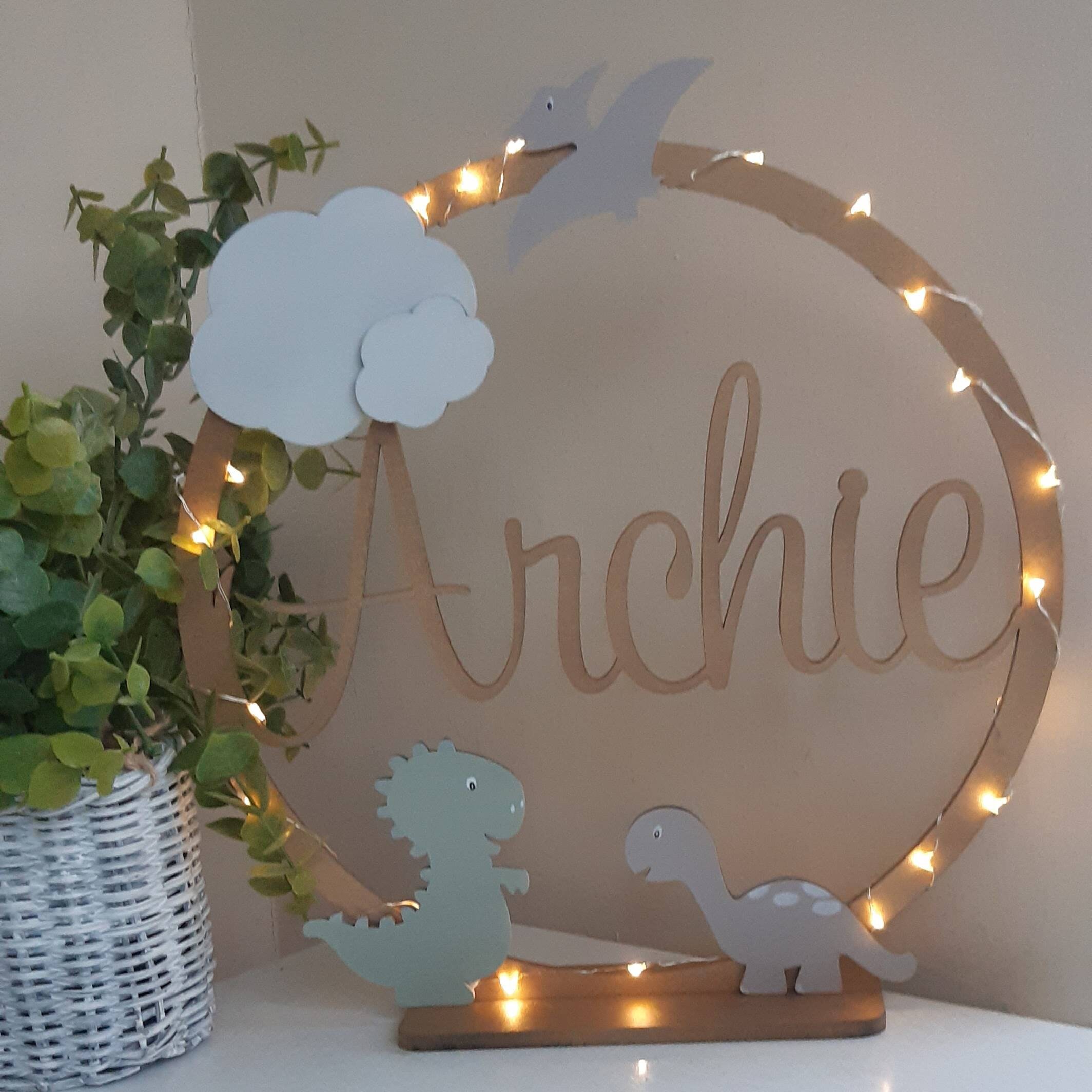 Dinosaur Free Standing Hoop Sign. Personalised Hoop Name Sign for Table ...