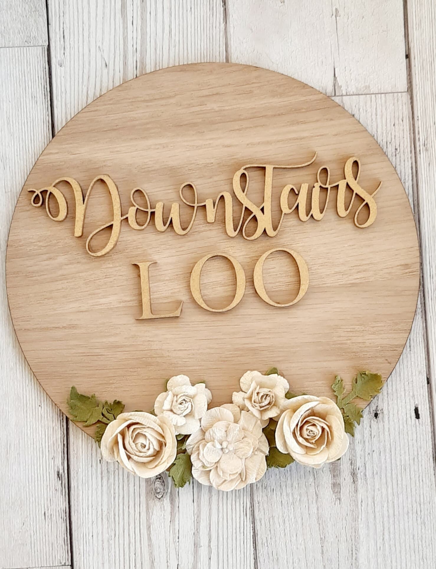 Downstairs loo door sign. Plaque with flowers for downstairs | Etsy