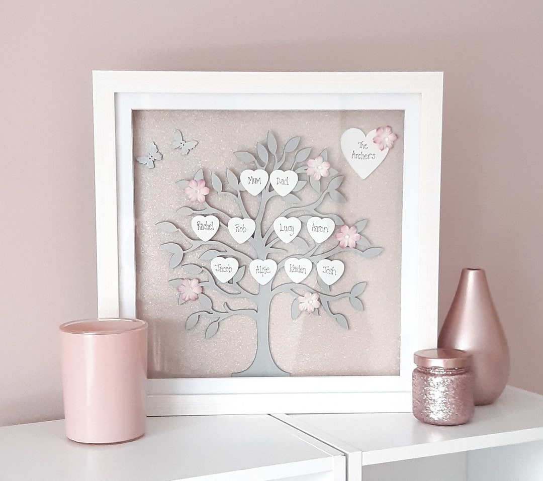 Blush Pink and Silver Family Tree. Modern Family Tree in Silver Grey ...