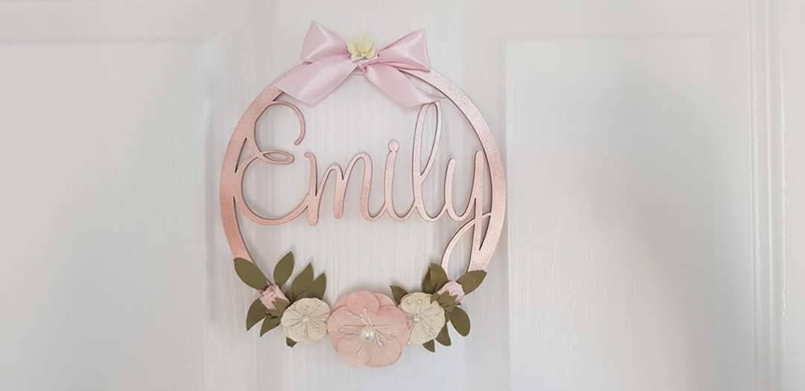 Rosegold Floral Door Sign. Girls Personalised Name Hoop With | Etsy