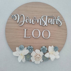 Downstairs Loo Door Sign. Plaque With Flowers for Downstairs Loo ...