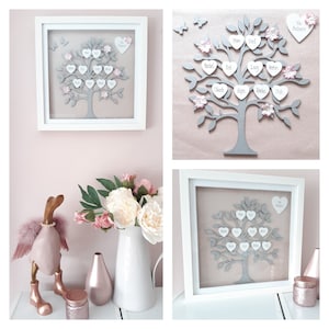 Blush Pink and Silver Family Tree. Modern Family Tree in Silver Grey ...