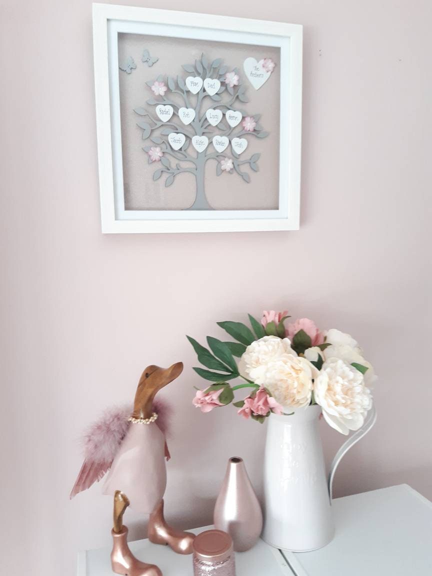 Blush Pink and Silver Family Tree. Modern Family Tree in Silver Grey ...