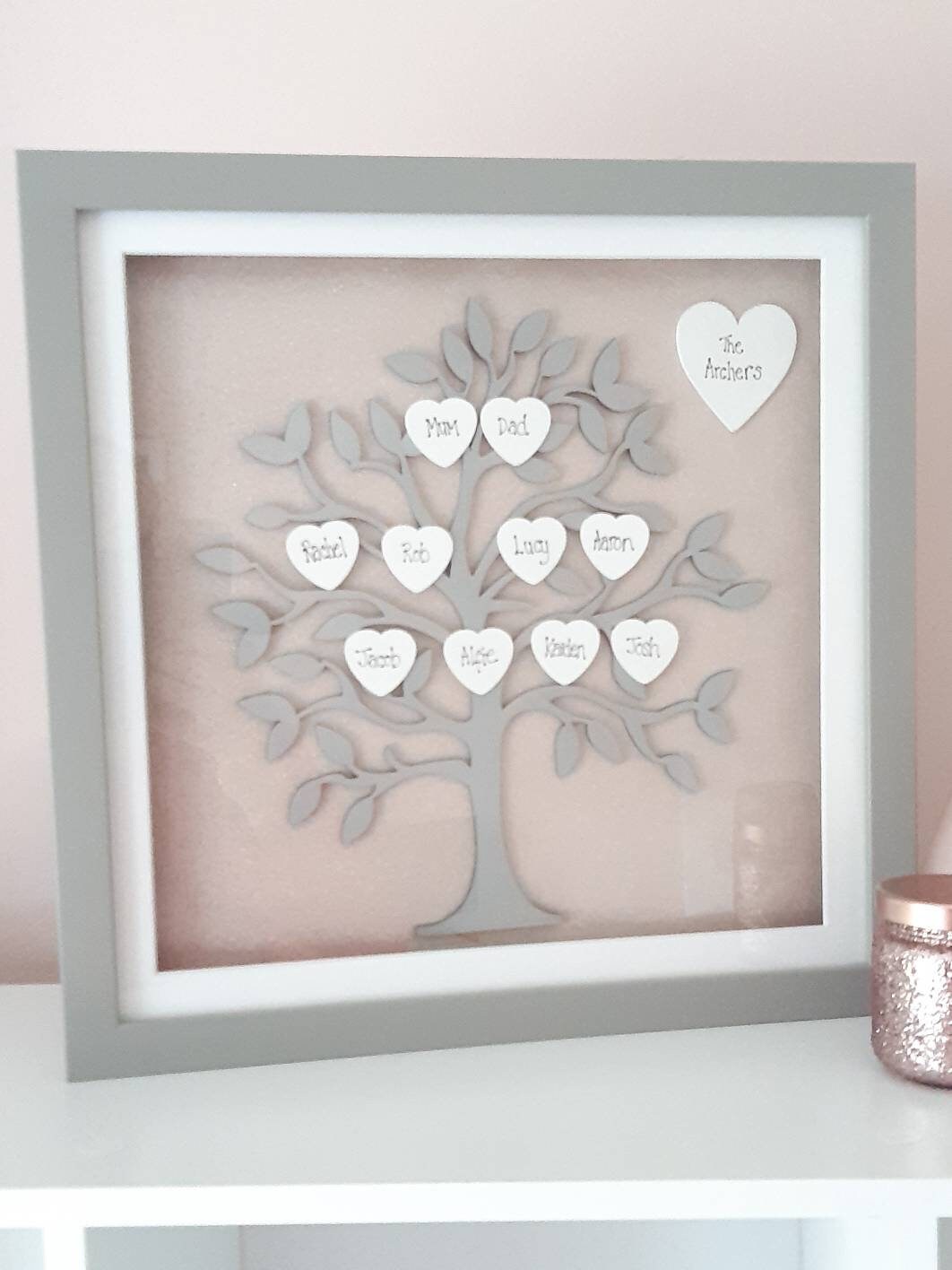 Blush Pink and Silver Family Tree. Modern Family Tree in Silver Grey ...