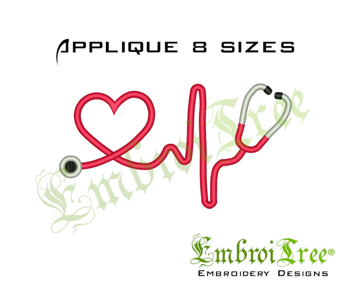 Stethoscope Applique Embroidery Design Heartbeat Stethoscope | Etsy