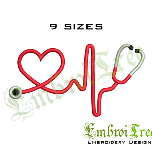 Heartbeat Stethoscope Embroidery Design Doctor Embroidery | Etsy