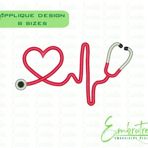 Stethoscope Applique Embroidery Design, Heartbeat Stethoscope ...