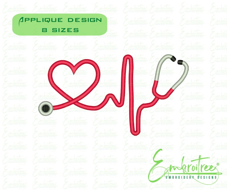Stethoscope Applique Embroidery Design, Heartbeat Stethoscope ...