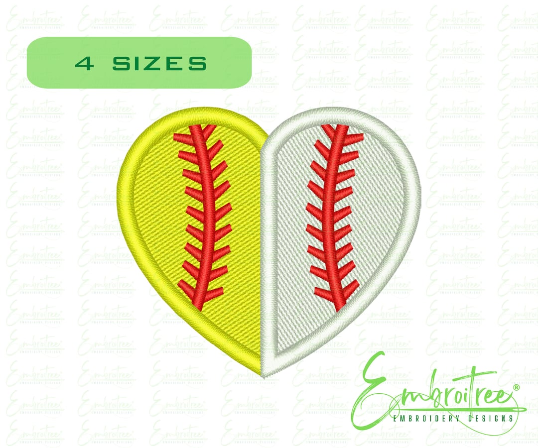 Softball Love Embroidery Design, Baseball Love Embroidery, Baseball Softball Heart, Machine ...